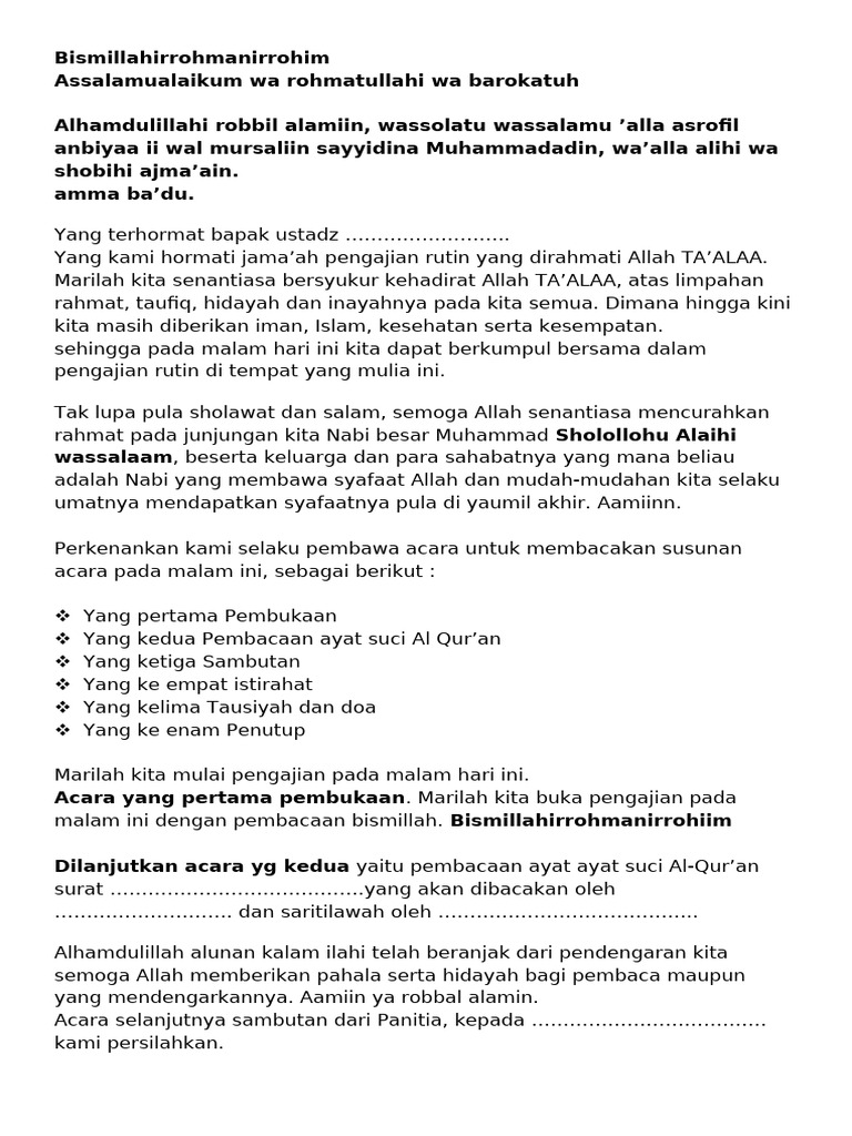 Teks MC Pengajian 2 | PDF | Agama & Spiritualitas