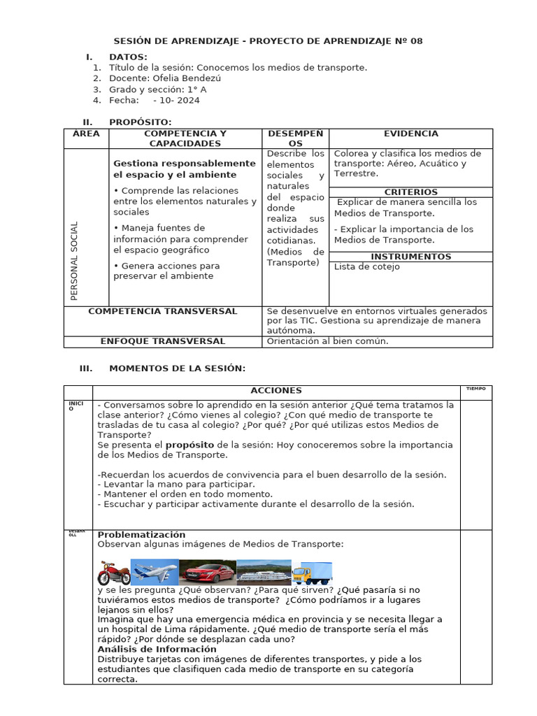 Sesión PS - Los Medios de Transporte | PDF | Transporte | Aprendizaje