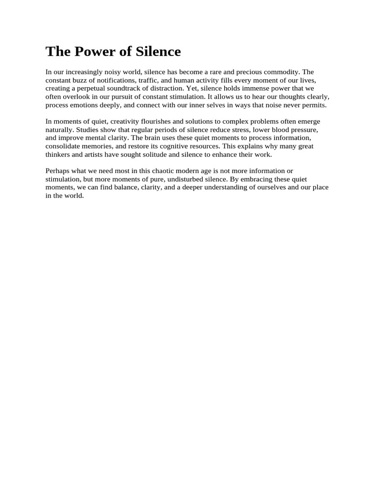 The Power of Silence in a Noisy World | PDF
