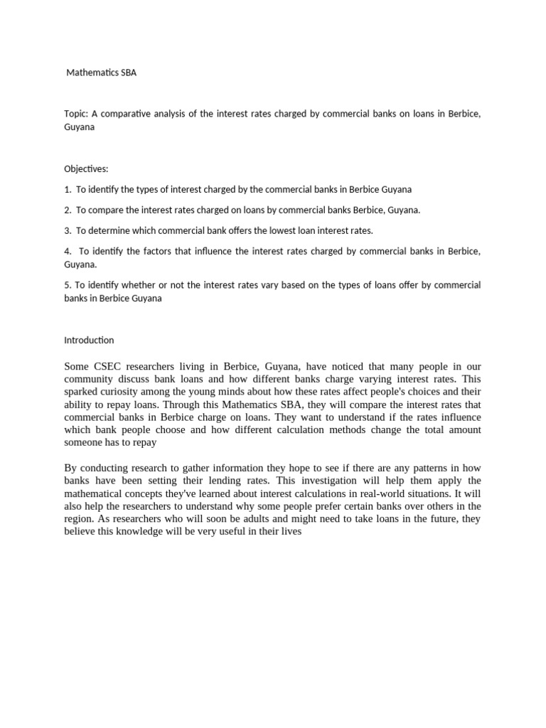Mathematics SBA - Questionnaire | PDF | Interest | Loans