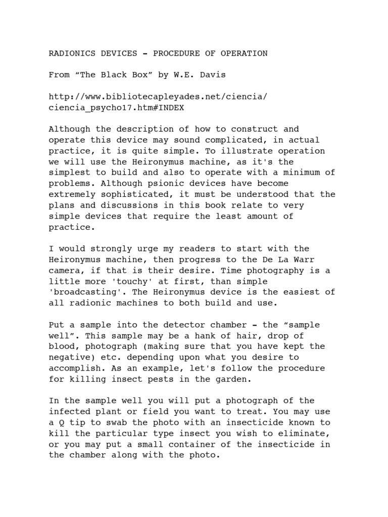 Radionic Devices Procedure | PDF | Technology & Engineering