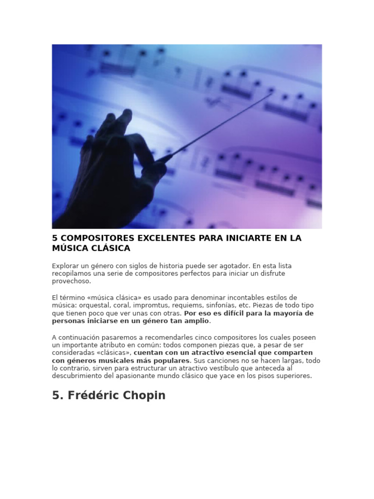 5 Compositores Excelentes para Iniciarte en La Música Clásica | PDF ...