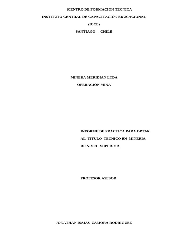 Portada Informe de Practica Tecnico en Mineria | PDF