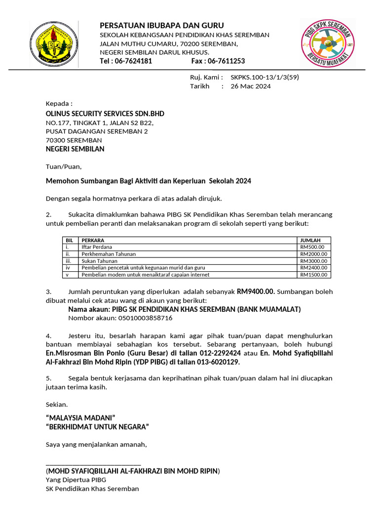 Surat Sumbangan Pibg | PDF