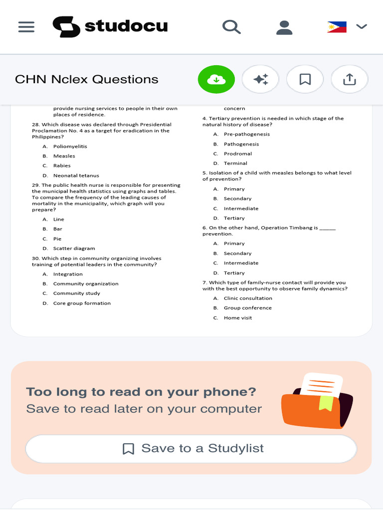 CHN Nclex Questions - Which Is The Primary Goal of Community Health Nursing A. To Support and ...