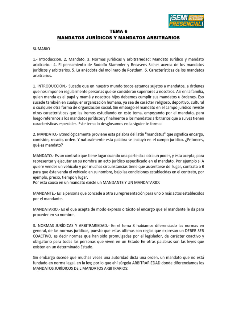 Unidad 6 Mandatos Jurídicos y Mandatos Arbitrarios | PDF | Estatuto ...
