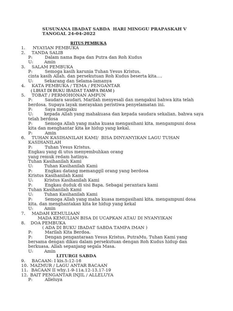 Susunan Ibadat Sabda Prapaskah V | PDF | Agama & Spiritualitas