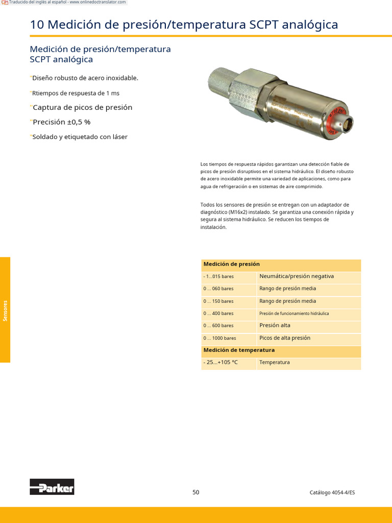 FICHA TECNICA DE SENSOR DE TEMPERATURA PAERA CAUDALIMETROS DE LA MARCA ...