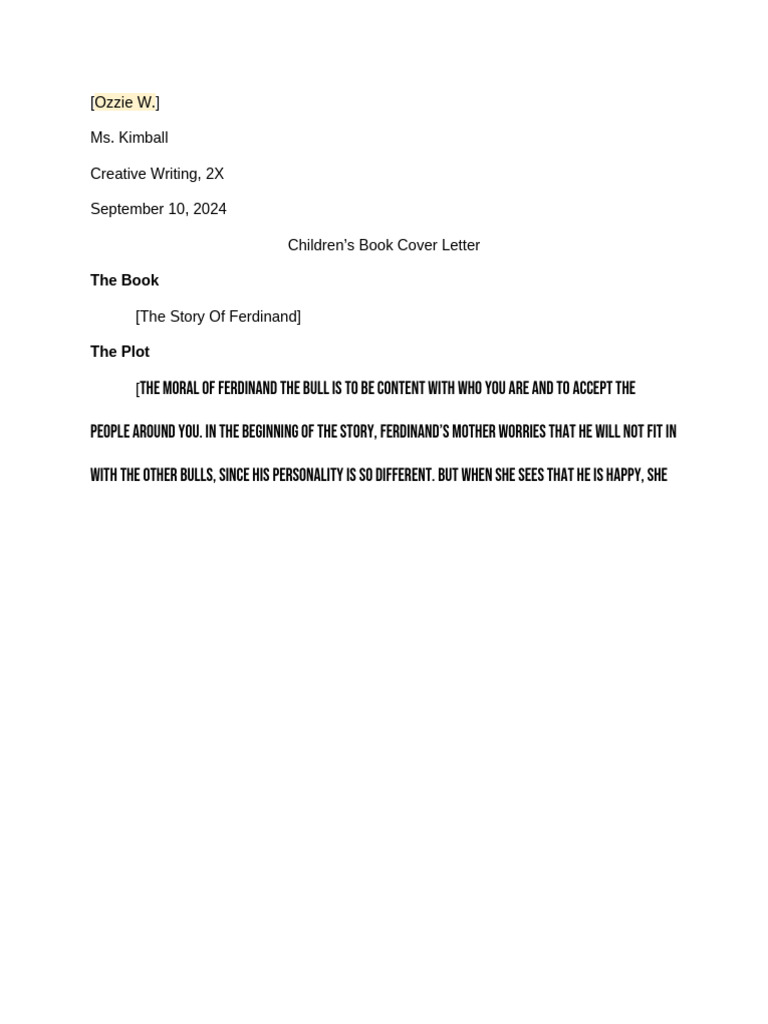 Children's Book Cover Letter 2X | PDF