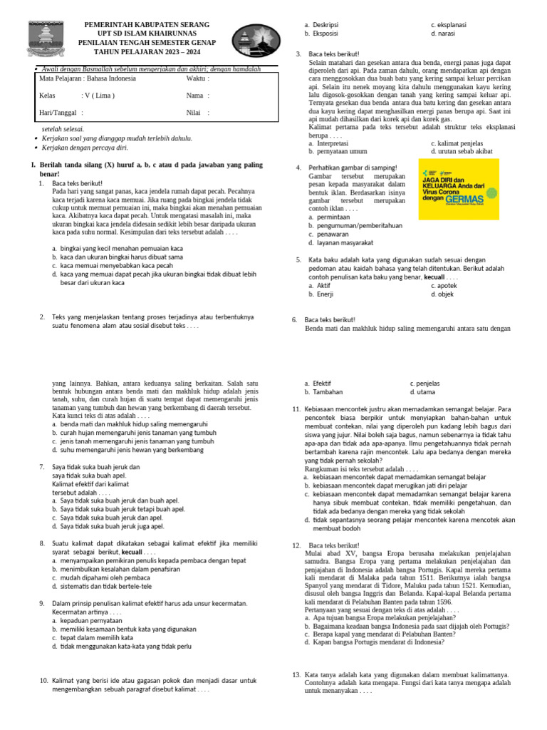 Pts Genap Kelas 5 2324 | PDF