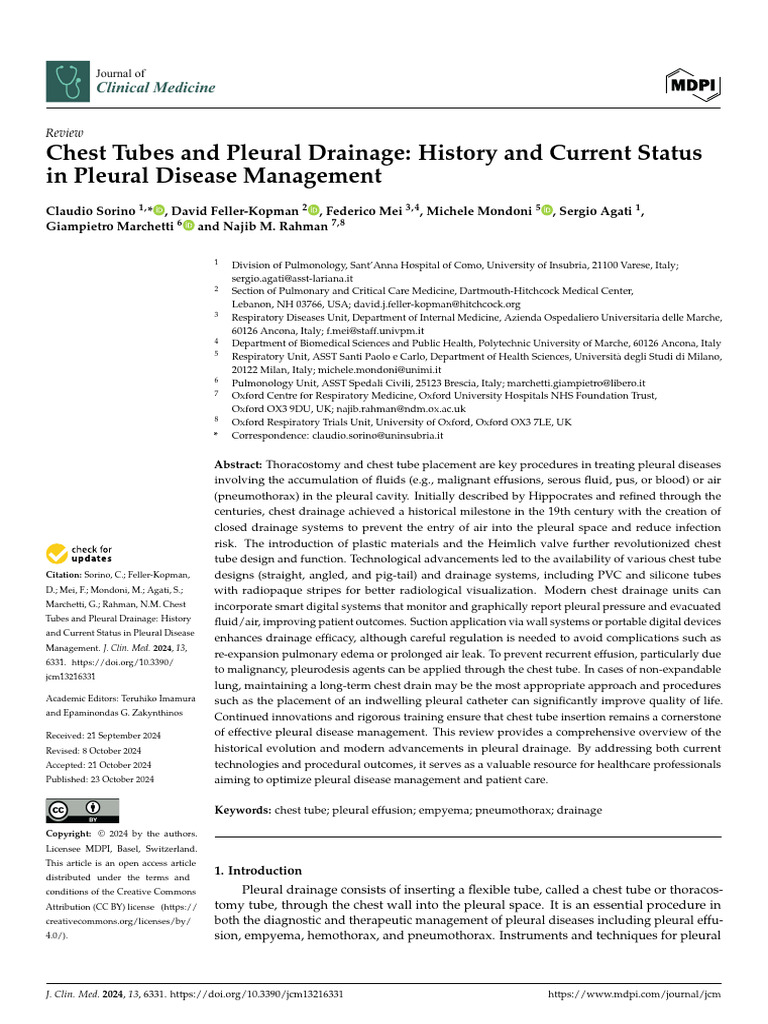 Chest Tubes and Pleural Drainage 2024 | PDF | Respiratory System ...