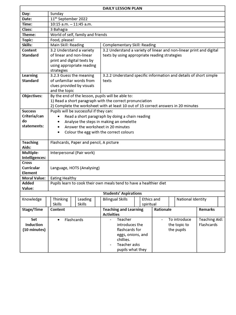 DAILY LESSON PLAN 11.9 | PDF | Lesson Plan | Teachers