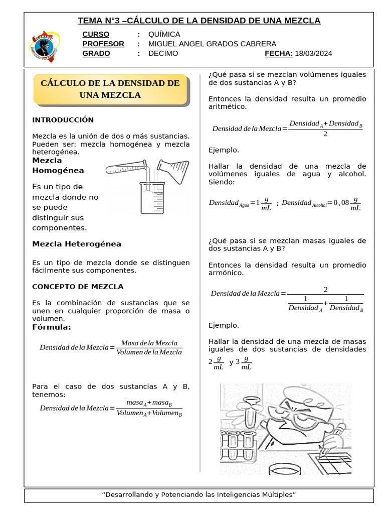 Cálculo de Densidad en Mezclas Químicas | PDF | Densidad | Mezcla