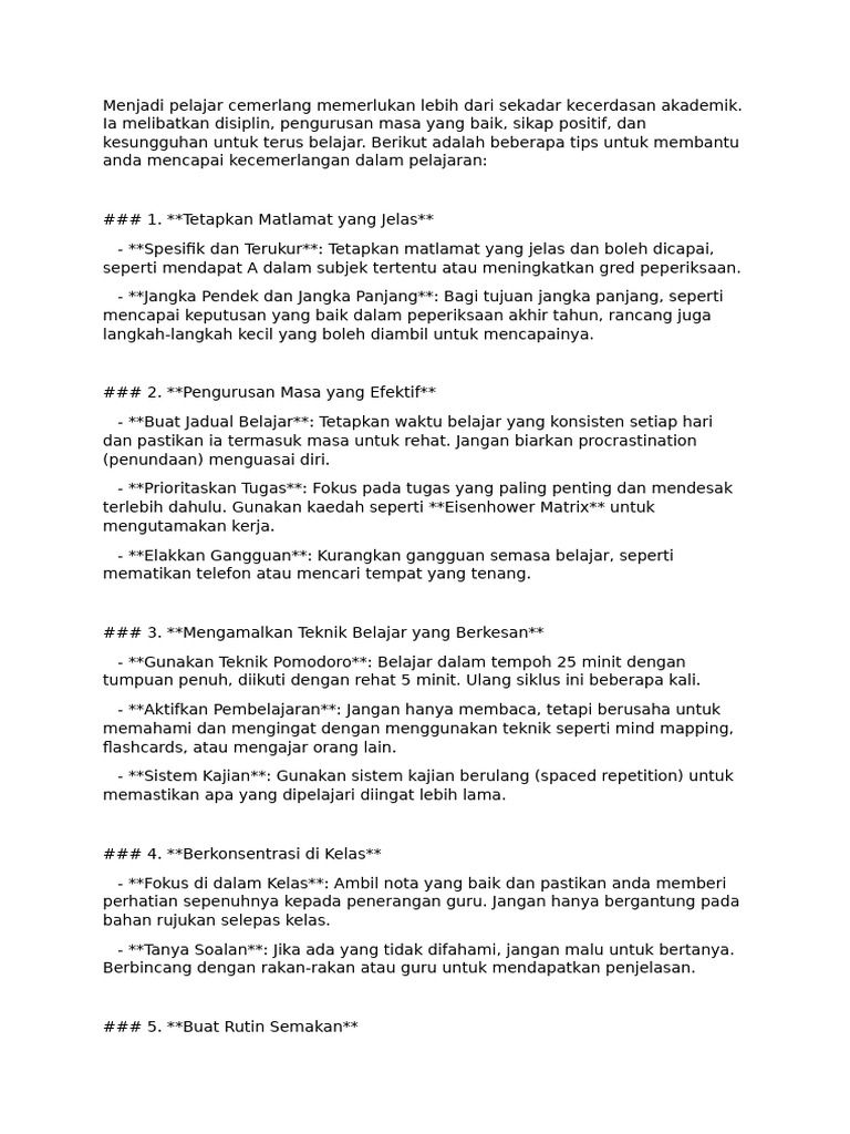 Tips Menjadi Pelajar Cemerlang | PDF | Karier & Perkembangan