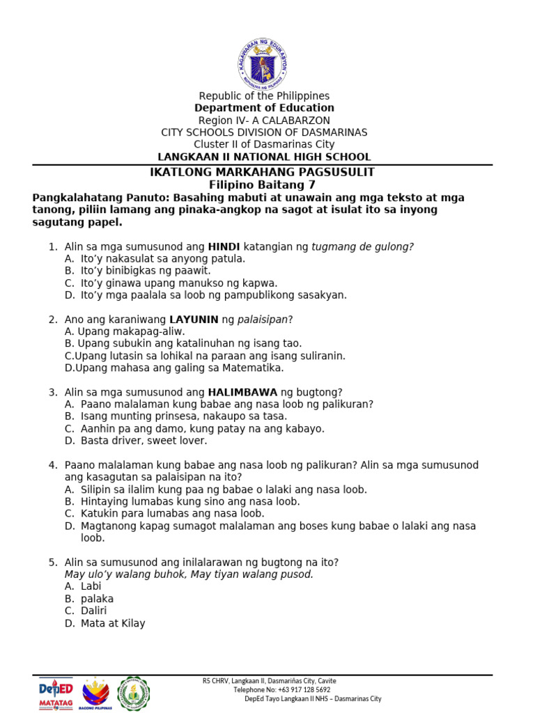 3rD PERIODICAL EXAM G7 2023 2024 | PDF