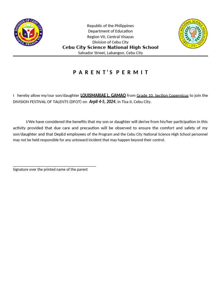 Parent Permit | PDF