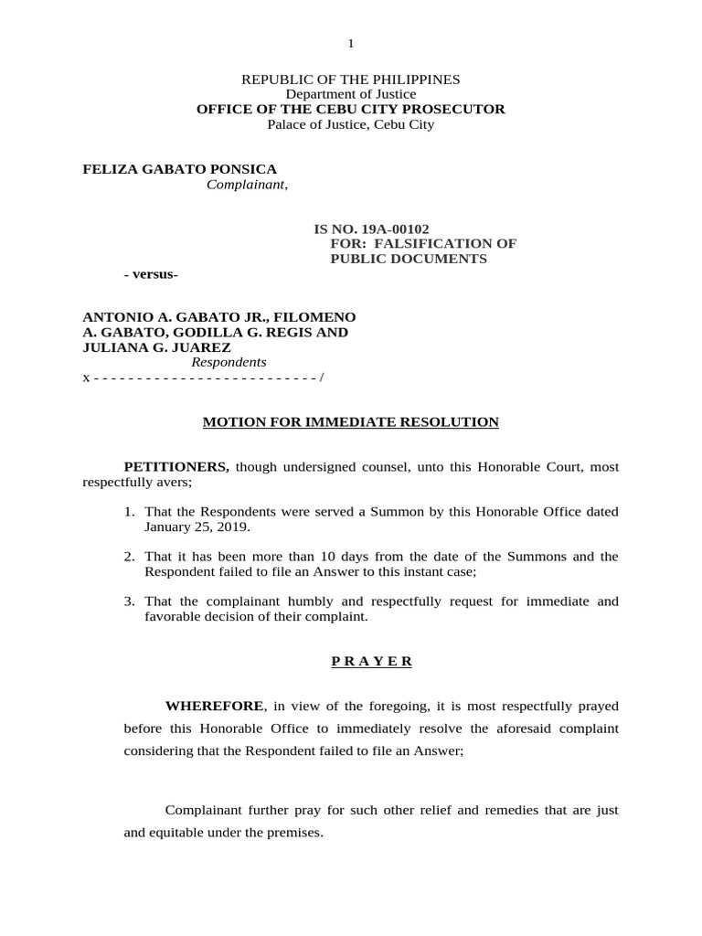 Gabato Early Resolution | PDF