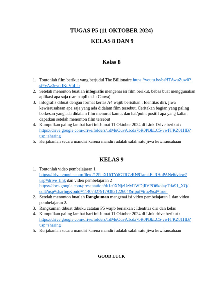 Tugas P5 Kelas 8 Dan 9 | PDF | Karier & Perkembangan