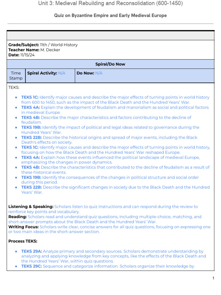 WH 11 - 11 - 11 - 15 Lesson Plans | PDF | Multiple Choice | Concept