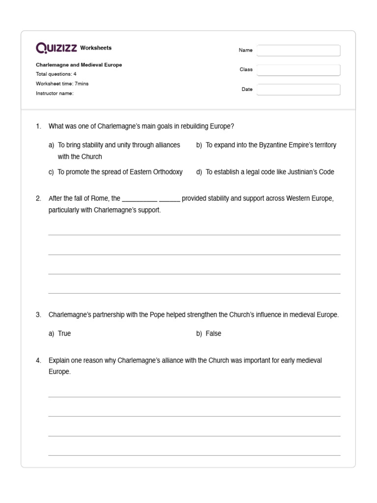 Charlemagne's Impact on Medieval Europe Worksheets | PDF