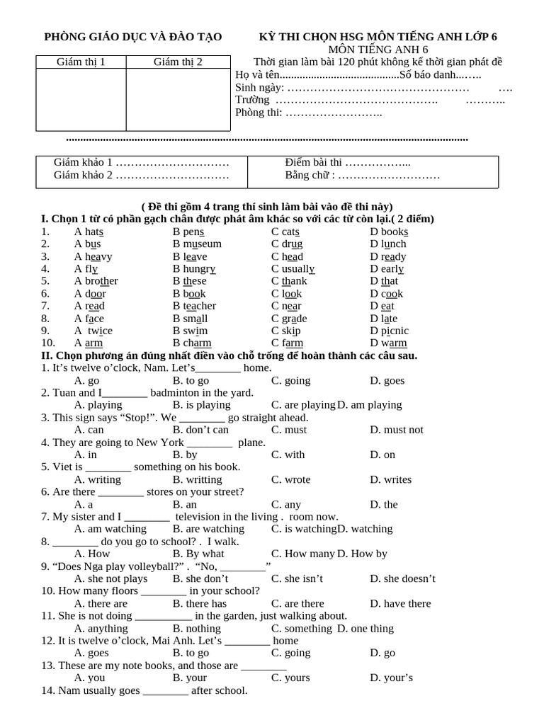 De Thi HSG ANH 6 CAP HUYEN | PDF | Vietnam