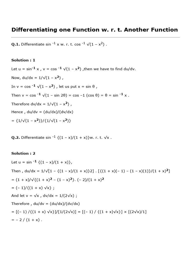 Differentiating One Function W.R.T Another Function | PDF ...