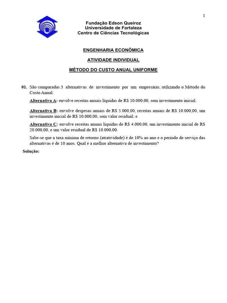 Exercício Extra - Ativ Indiv - Cau | PDF | Investimentos | Business