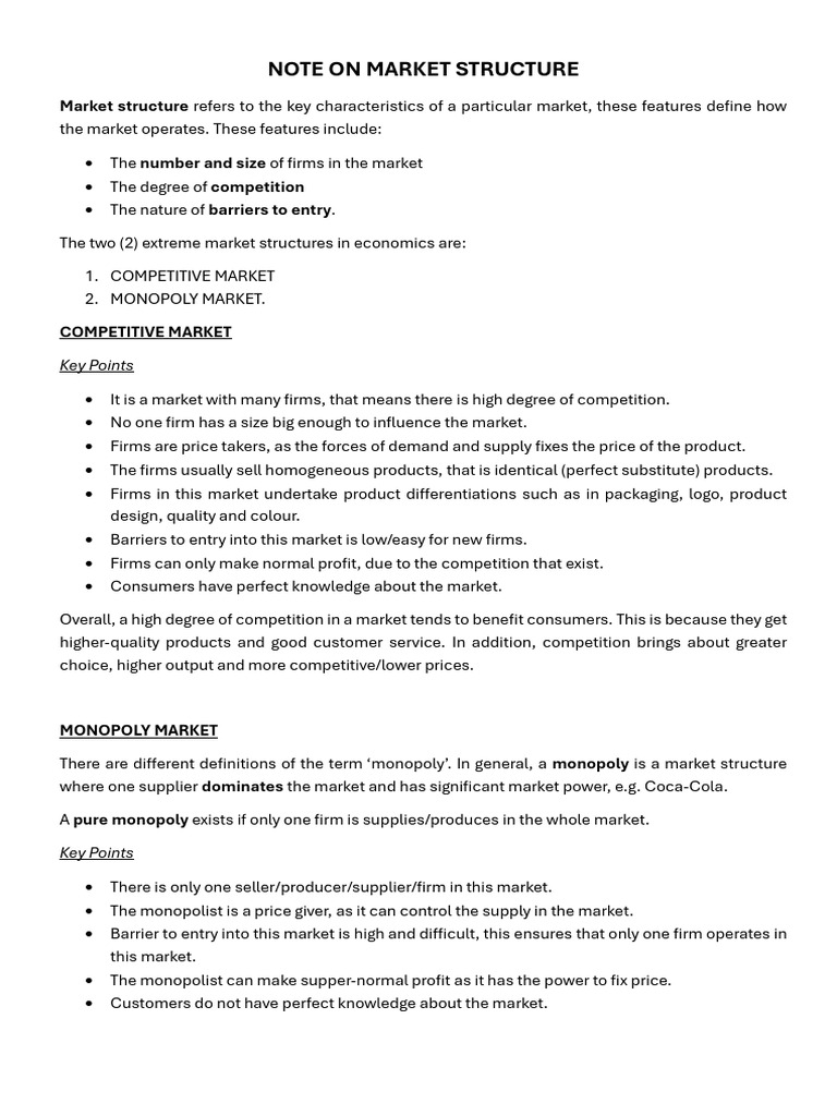 NOTE_ON_CHAPTER_23_MARKET_STRUCTURE | PDF | Monopoly | Profit (Economics)