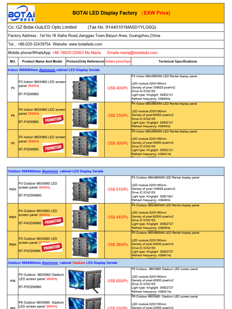 BOTAI LED Display Price List 2023 | PDF | Pixel | Imaging