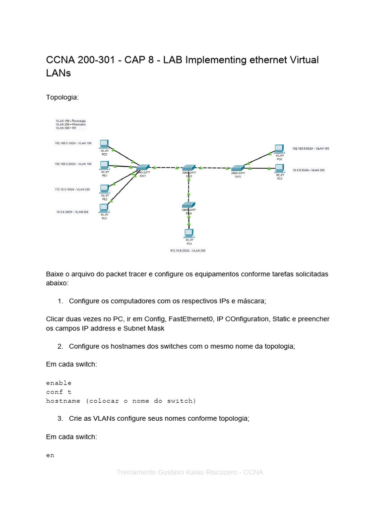 CCNA 200-301 - CAP 8 - LAB Implementing Ethernet Virtual LANs - RESOLVIDO | PDF | Computadores