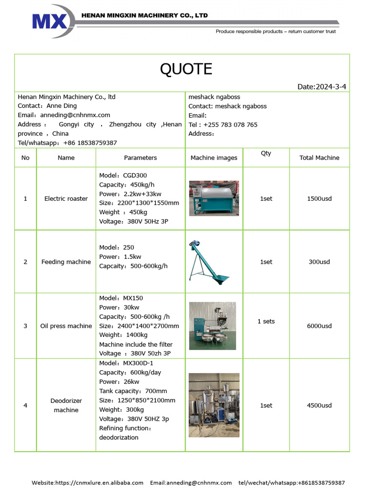 Oil Making Line Quote From Anne | PDF