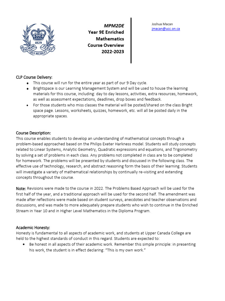 Y9E Math Course Outline '22-23 | PDF | Educational Assessment | Cognition