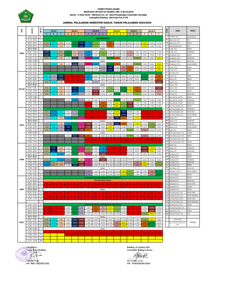 JADWAL SEM 1 THN 2024-2025 (Sesuai Pergub) | PDF