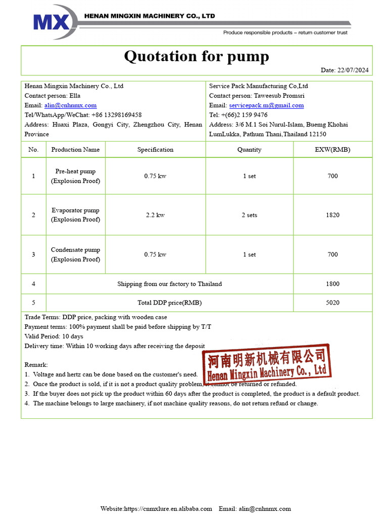 Quotation For Pump | PDF