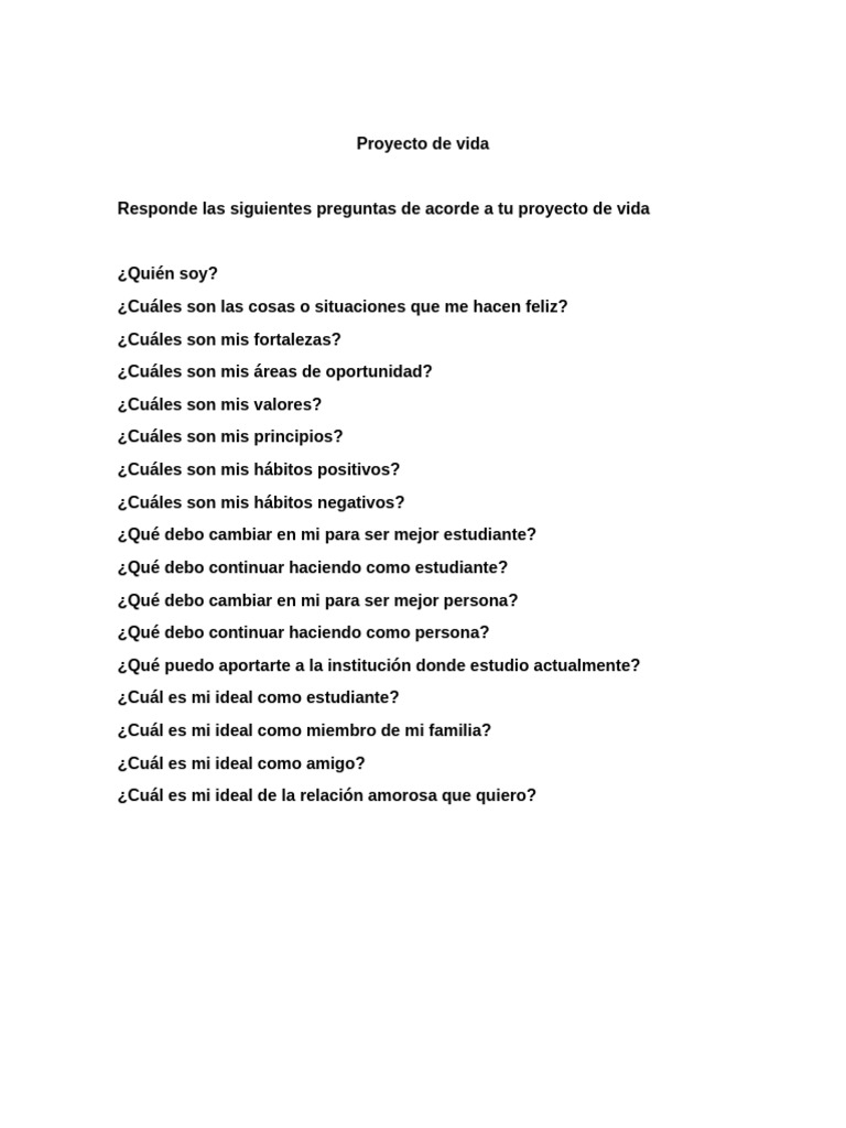 Actividad Proyecto De Vida Pdf Crecimiento Personal Y Profesional