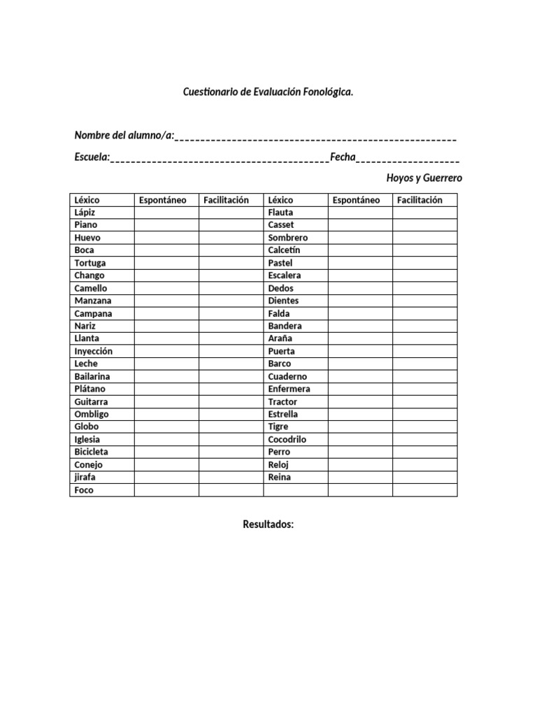Cuestionario de Evaluación Fonológica | PDF