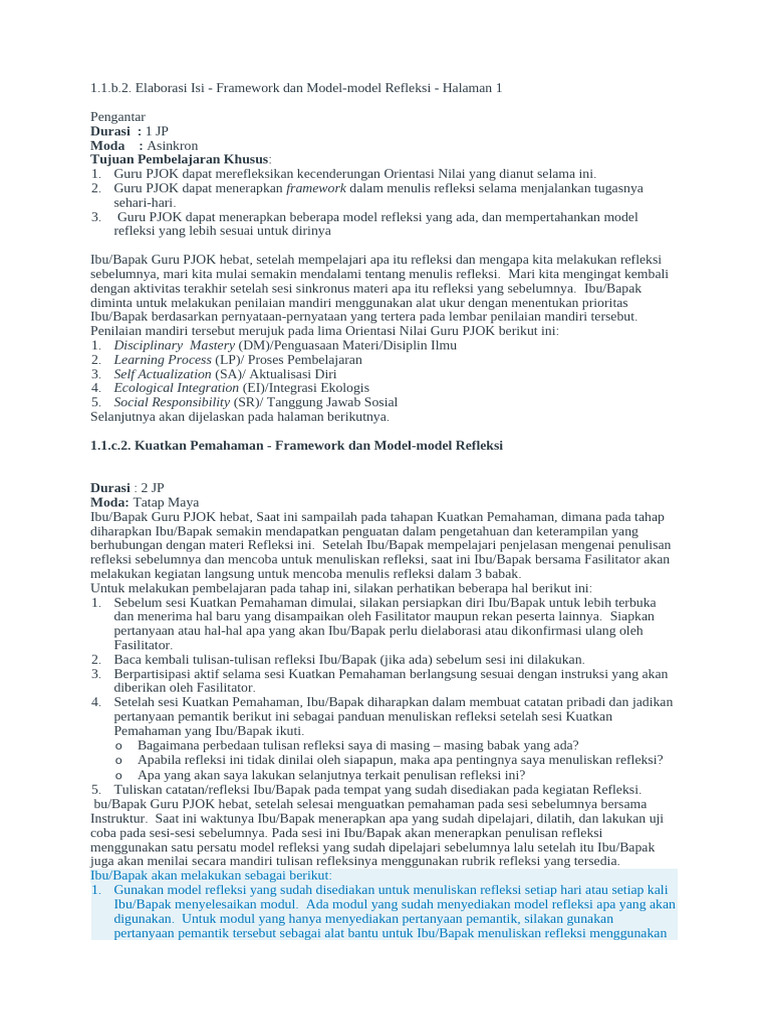 Elaborasi Isi - Framework Dan Model-Model Refleksi - Halaman 1 | PDF