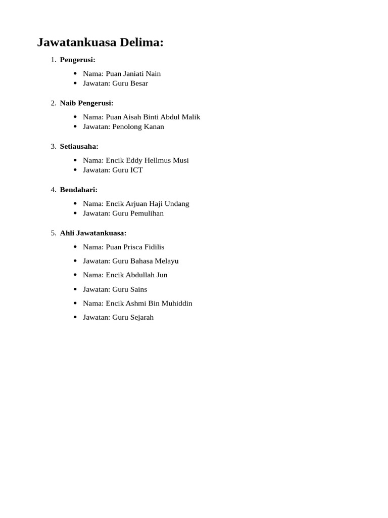 Jawatankuasa Delima Sekolah | PDF