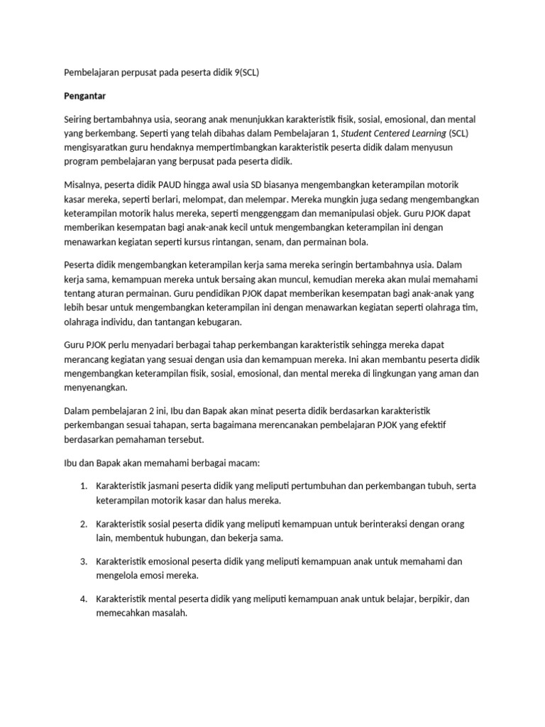 Pembelajaran Perpusat Pada Peserta Didik | PDF