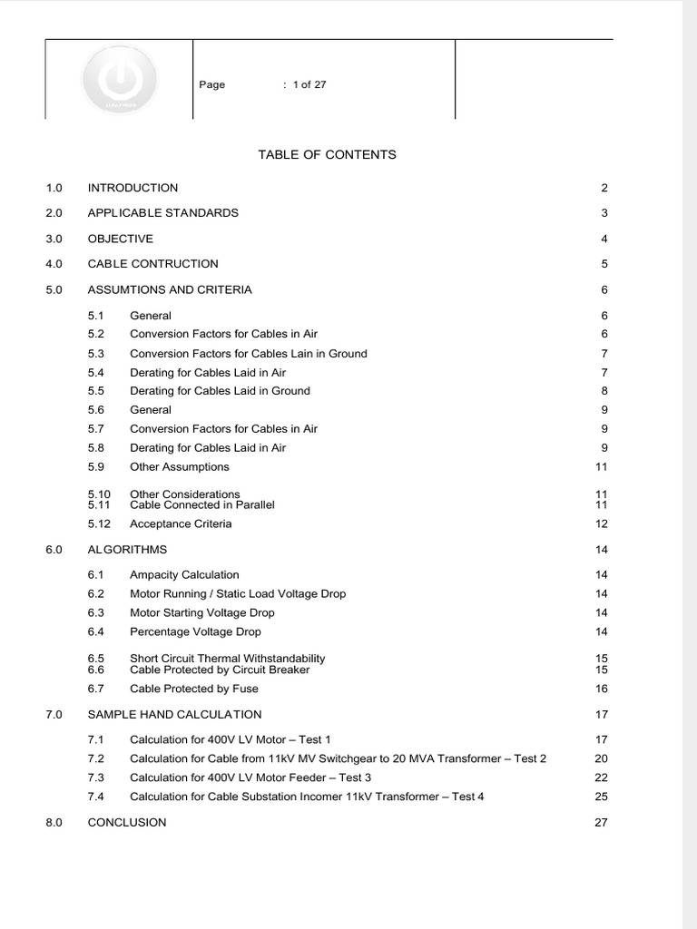 Cable Sizing Guidelines and Calculations | PDF | Electrical Wiring ...