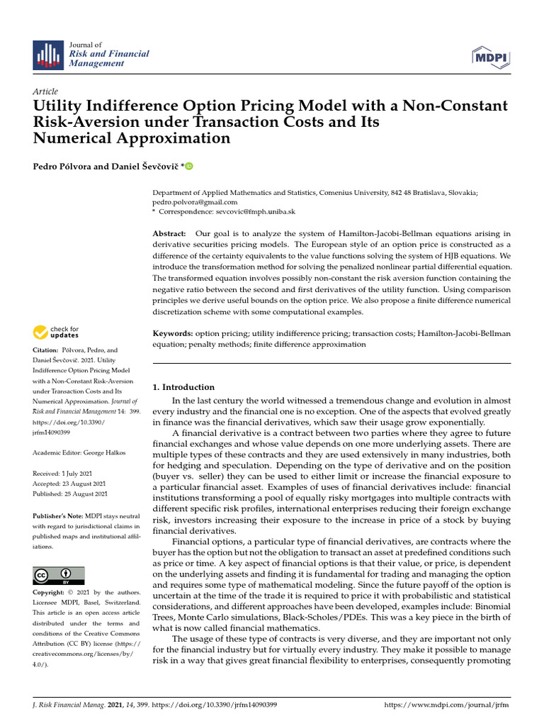 Utility Indifference Option PR | PDF | Option (Finance) | Risk Aversion