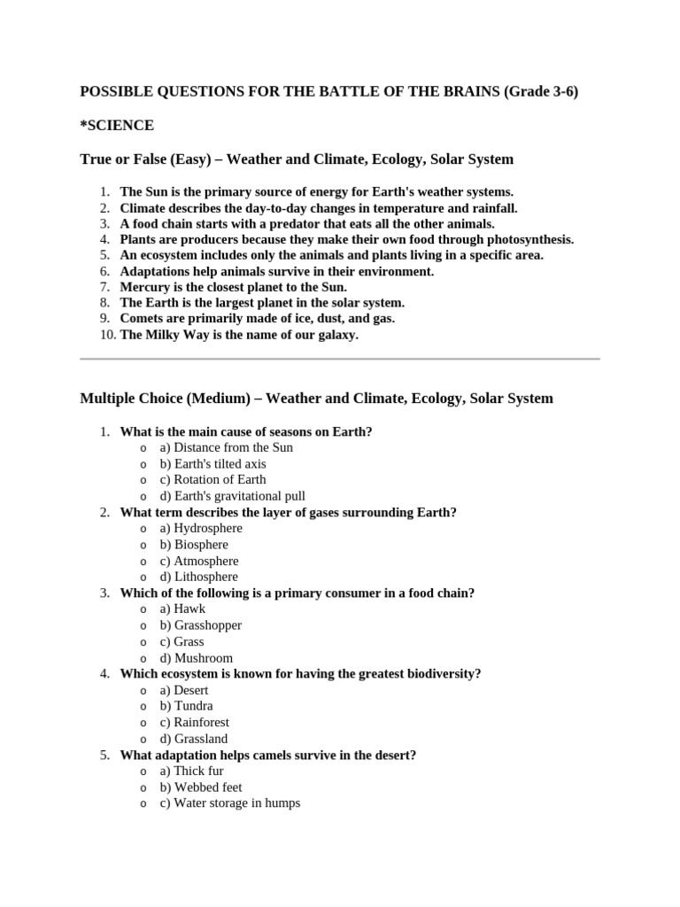 Battle of the Brains Question Set | PDF | Area | Earth