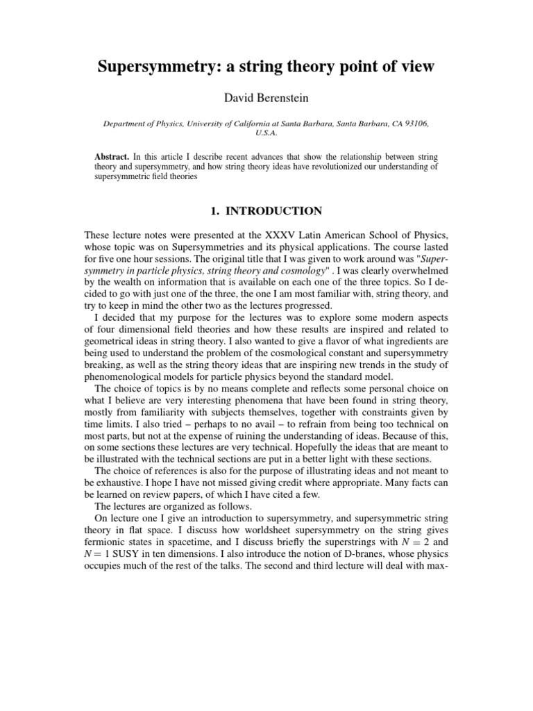 David Berenstein - Supersymmetry: A String Theory Point of View | PDF ...