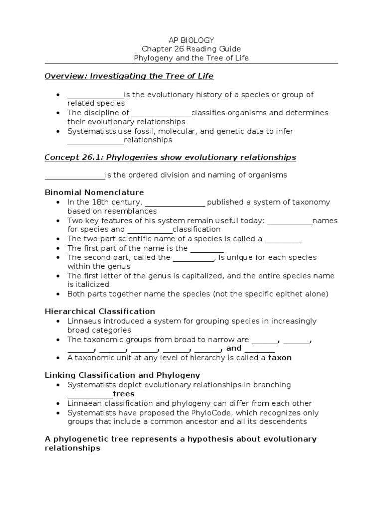 Chapter 26 Reading Guide | PDF | Molecular Phylogenetics | Phylogenetic ...