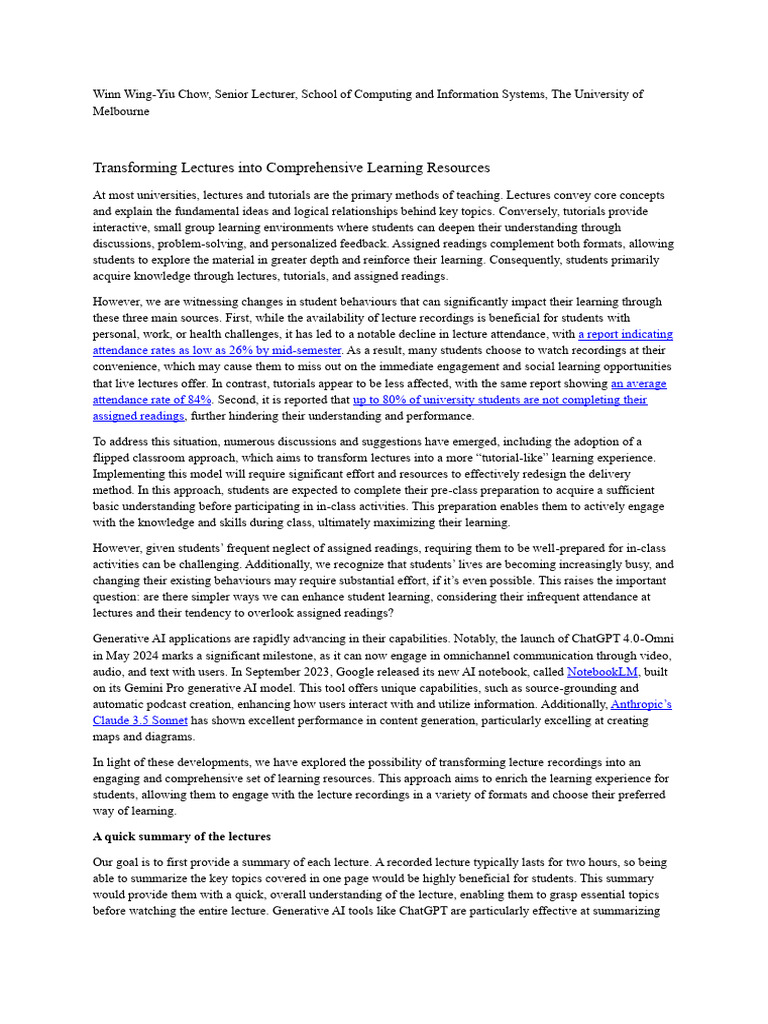 Transforming Lectures Into Comprehensive Learning Resources - AI Blog ...