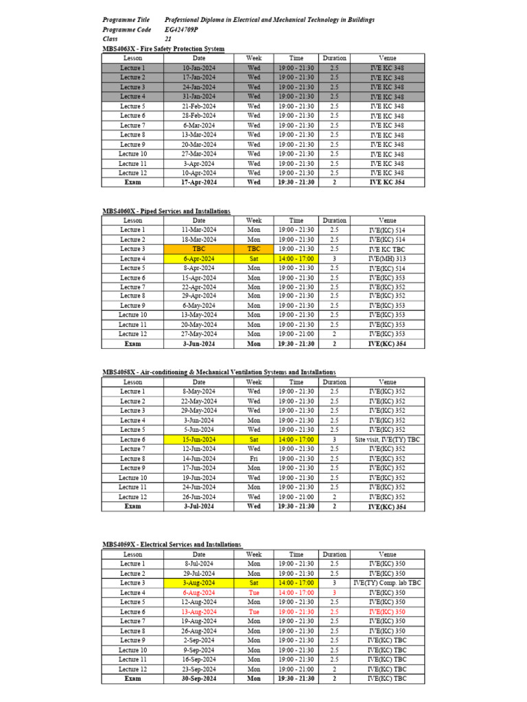 Time Table - PD in EMT - Class 21 - 0305 | PDF