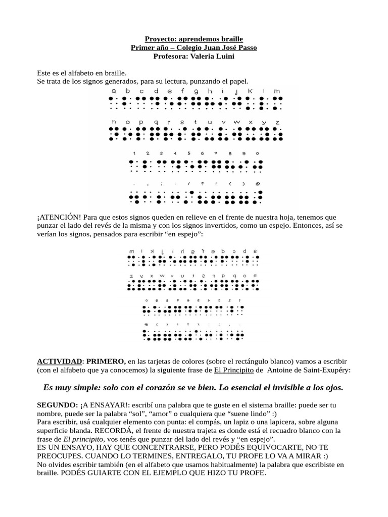 Aprende Braille: Actividades Escolares | PDF