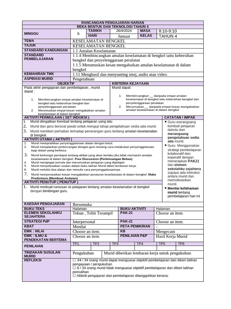 RBT Tahun 4 Minggu 6 | PDF