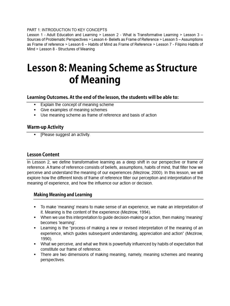 Lesson 8 Meaning Scheme As Structure of Meaning | PDF | Experience ...