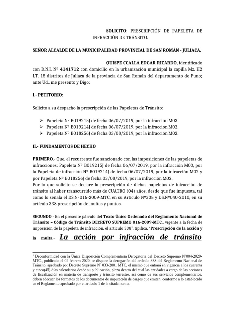 Solicito Prescripcion | PDF | Estatuto de limitaciones | Gobernancia